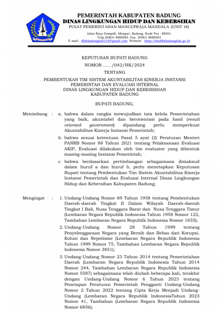 SK TIM SAKIP DAN EVALUASI INTERNAL DLHK | Dislhk Badung